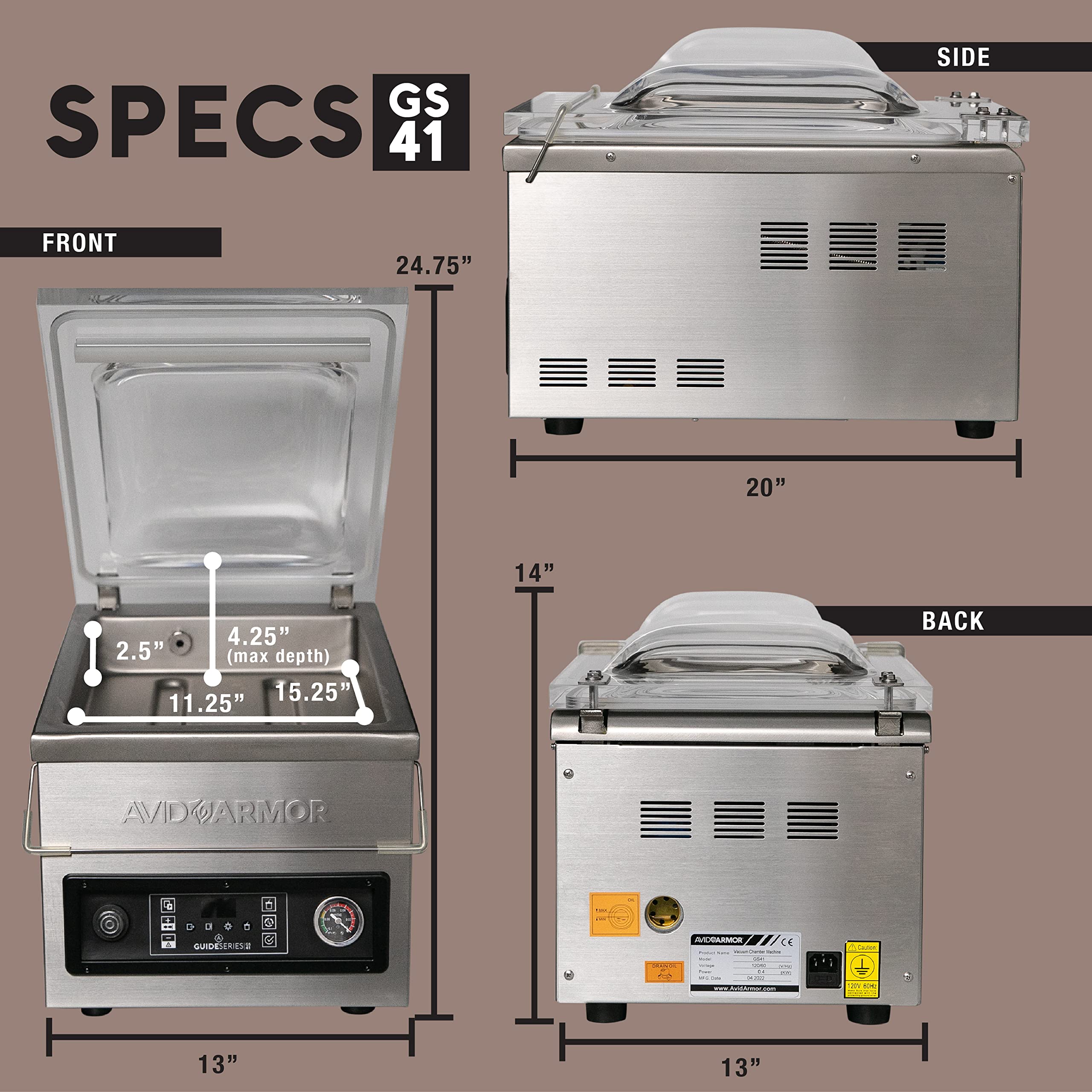 Avid Armor Chamber Vacuum Sealer GS41 with Pump Oil