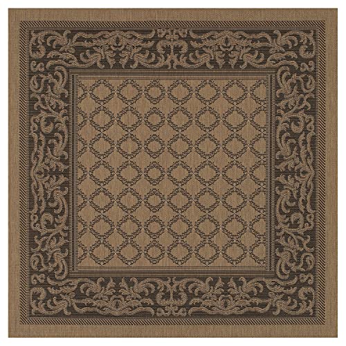 Couristan Recife Garden Lattice Indoor/Outdoor Area Rug, 8'6" Square, Cocoa-Black