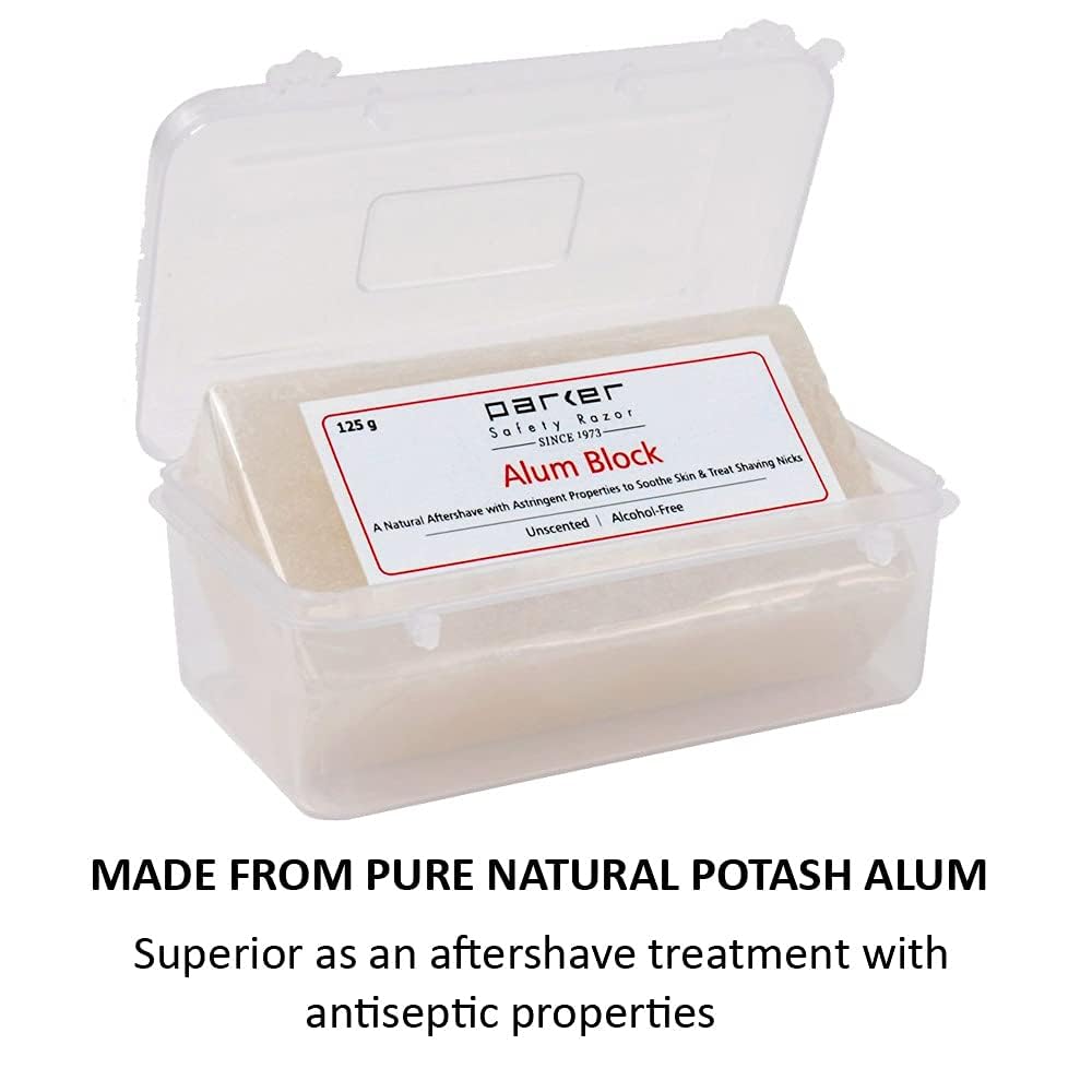 Parker Large Alum Block with Travel Case (125 g./4.4 oz.) - A Natural Aftershave with Antiseptic Properties - an Essential Item for Every Wet Shaver