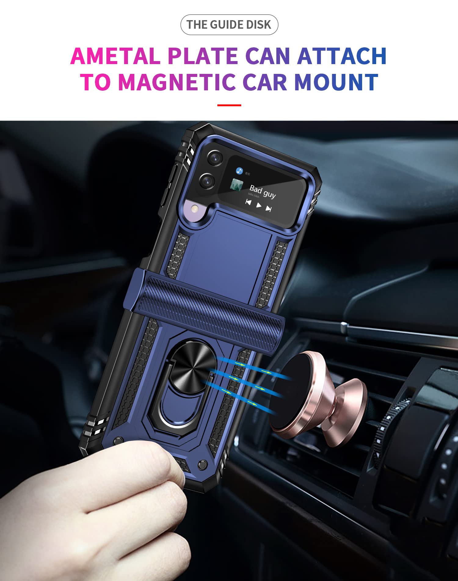 Armor Protective Case for Samsung Galaxy Z Flip 4 / Z Flip 3 5G, Military Grade Shockproof Samsung Galaxy Z Flip 4 & Z Flip 3 Case with Hinge Protection with Finger Ring Stable Kickstand, Blue