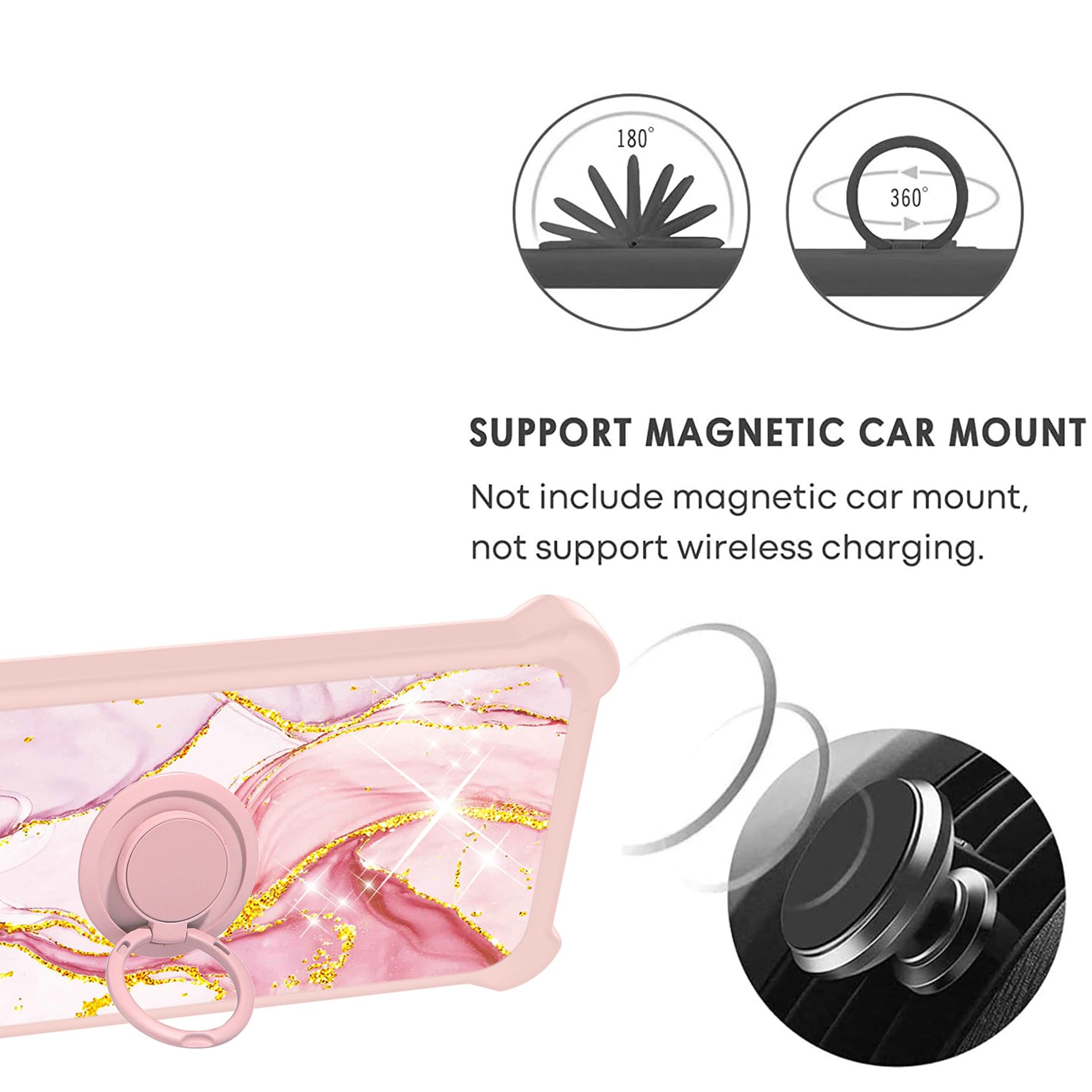 Aroepurt Case for Vortex HD65 Case Compatible with Vortex HD65 Phone Case Cover [with Tempered Glass Screen Protector][Hard PC + Soft Silicone][Ring Support] [Gold Glitter+Luminous] JSF-FDL