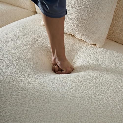 WAKEEPING 135" Oversized Modular Sofa with Chaise Longue,Minimalism Boucle Fabric Curved Sectional Couch,6 Seat Extra Deep Upholstered Couches with 2 Pillows for Living Room,Apartment,Office
