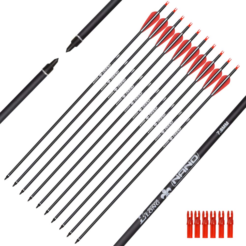 Archery Carbon Arrow Hunting Target Practice Arrows 28 Inch with Removable Tips for Compound & Recurve Bow Spine 500 12PCS