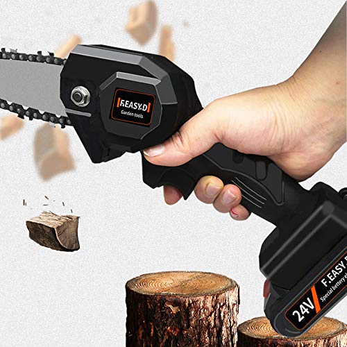 AOEIUV 24V Cordless Chainsaw, Mini Lithium Battery Electric Pruning Saw, 4 inch One-Hand Chainsaw with 2Ah Battery and Charger, for Tree Branch Wood Cutting,1pcs Battery