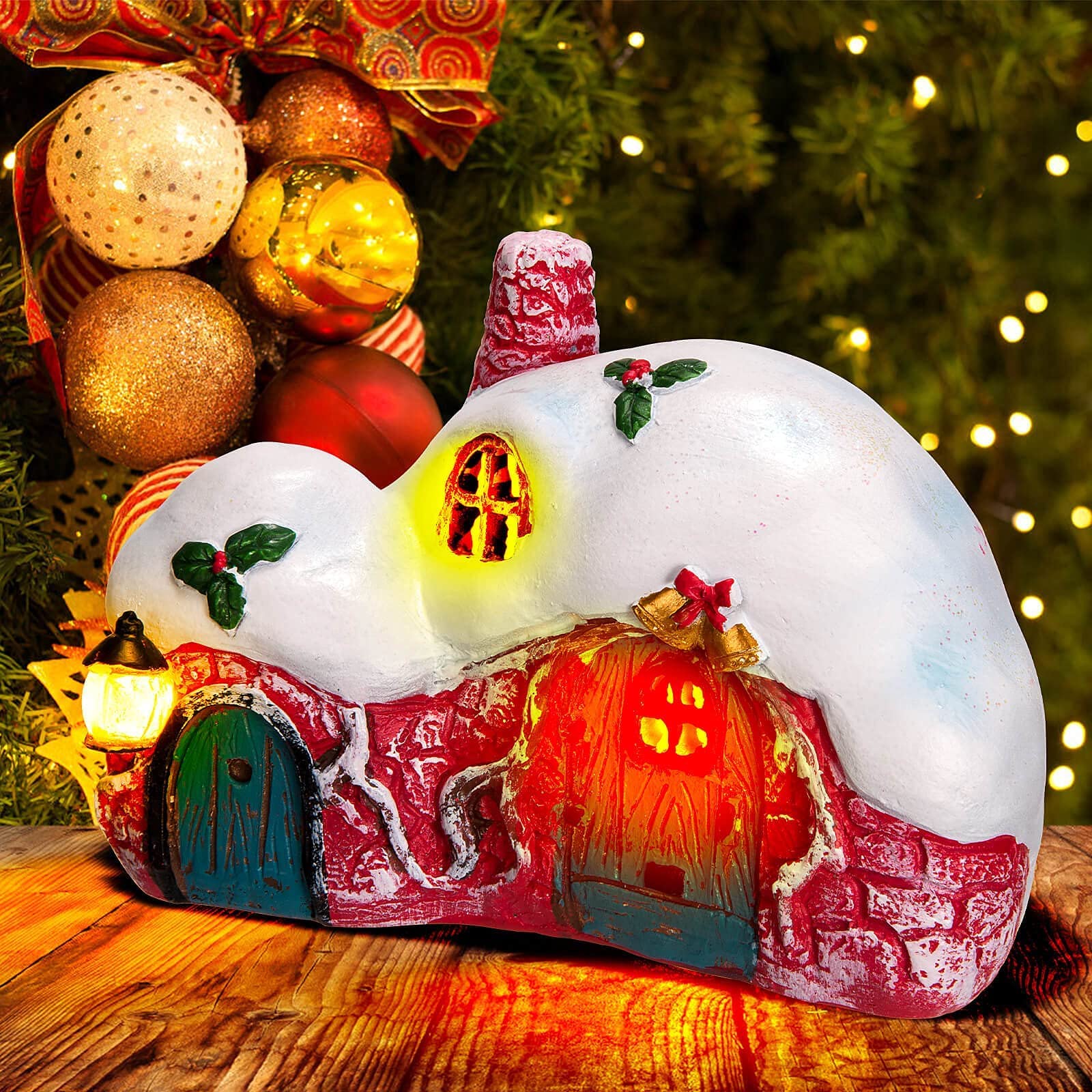 Garden Statues Outdoor Decor - Solar Fairy Houses Figurine Lights for Garden Yard Decor, 2 Pack