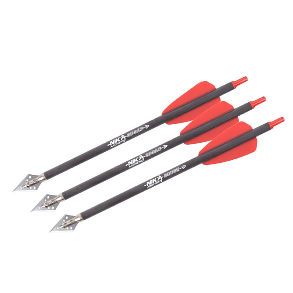 Archery Crossbow Hunting Practice 7.5" inch R9 Crossbow Bolts Carbon Arrows 2" Red Vanes with 100grain Broadhead for Hunting Shooting Targeting 12PCS