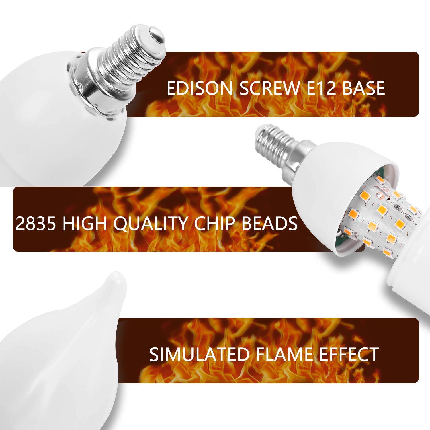 Artistic Home Xmas Decor Flame Light Bulbs - 2019 Upgrade 4 Modes Flame Effect Light Bulbs - E12 LED Flickering Candelabra Light Bulbs for Xmas/Indoor/Outdoor/Hotel/Party/Bar Decorations(2 Packs)