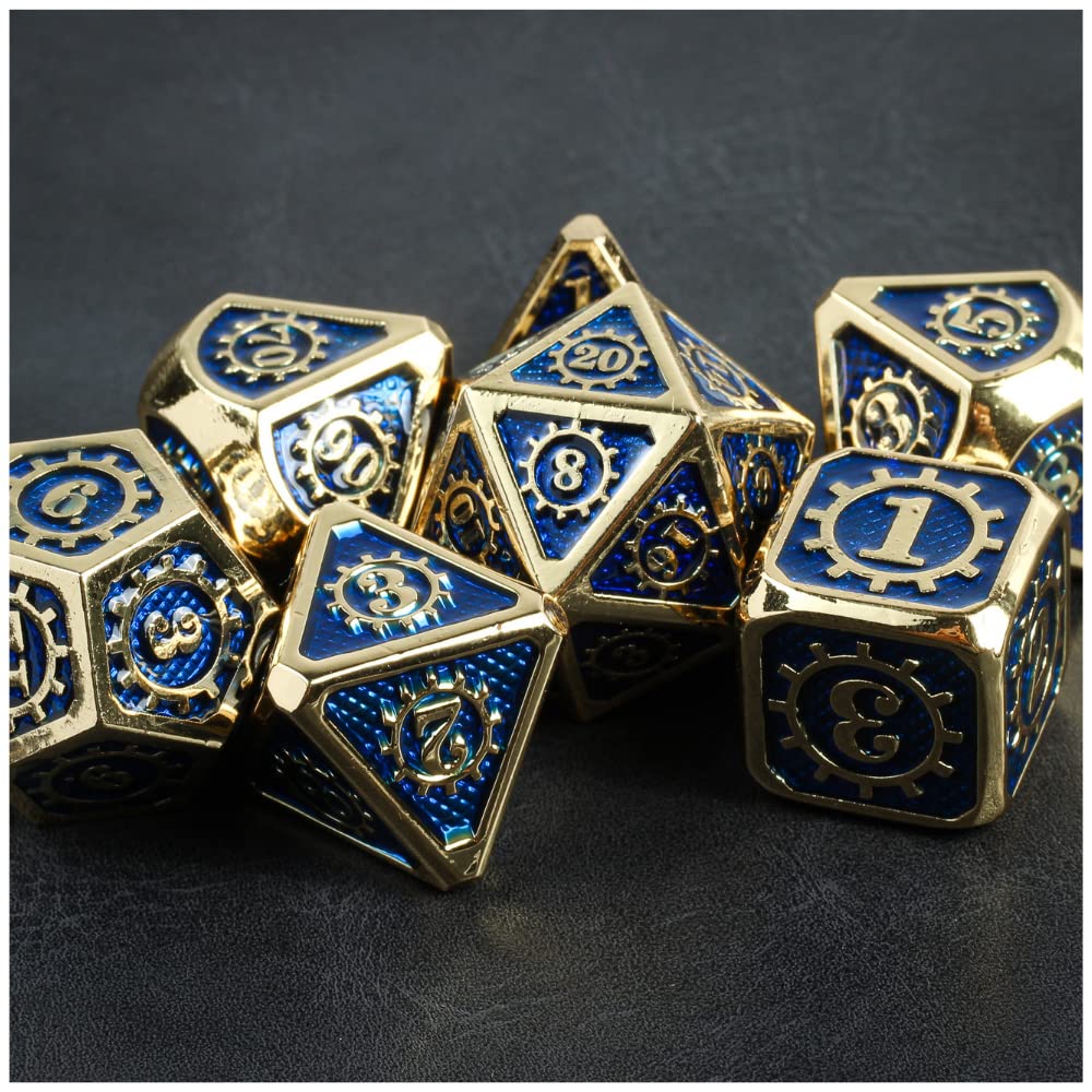 Blue Dragon Gear of Time DND Dice Set for Dungeons and Dragons Gifts, D&D, D and D, Pathfinder, Accessories, D20, Polyhedral, Resin Dice, Metal, Dice Tray, Tower, Bag, Box