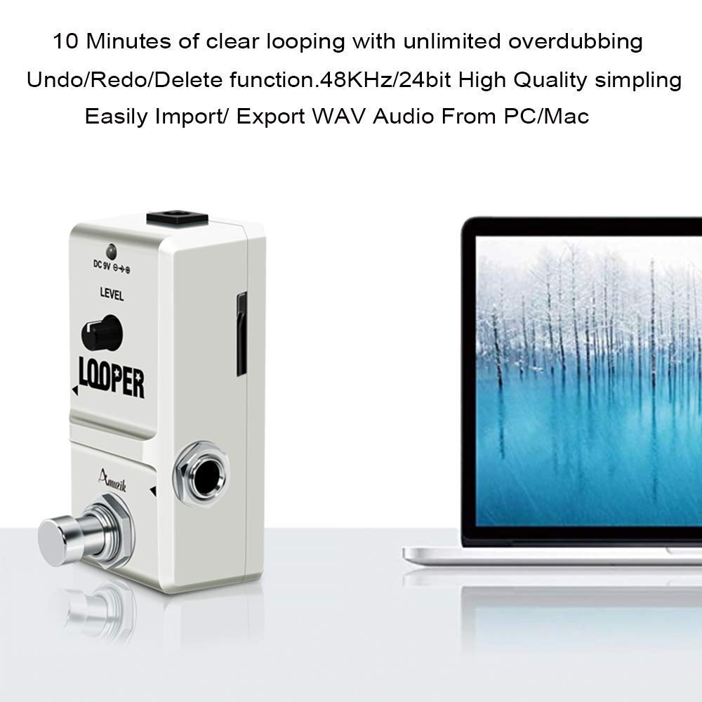 Amuzik Tiny Looper Effect Pedal Loop Pedal for Electric Guitar, Guitar Effects Pedal, 10 Minutes of Looping Unlimited Overdubs SD Card inside easy and quick