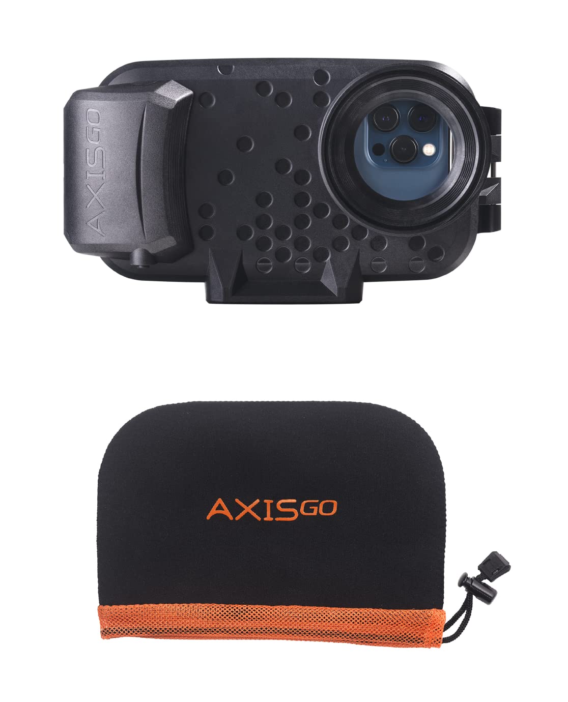 AquaTech AxisGO iPhone 12 Waterproof Phone Housing for Underwater Action Photography Snorkeling Surfing Travel Case - Deep Black Bundle