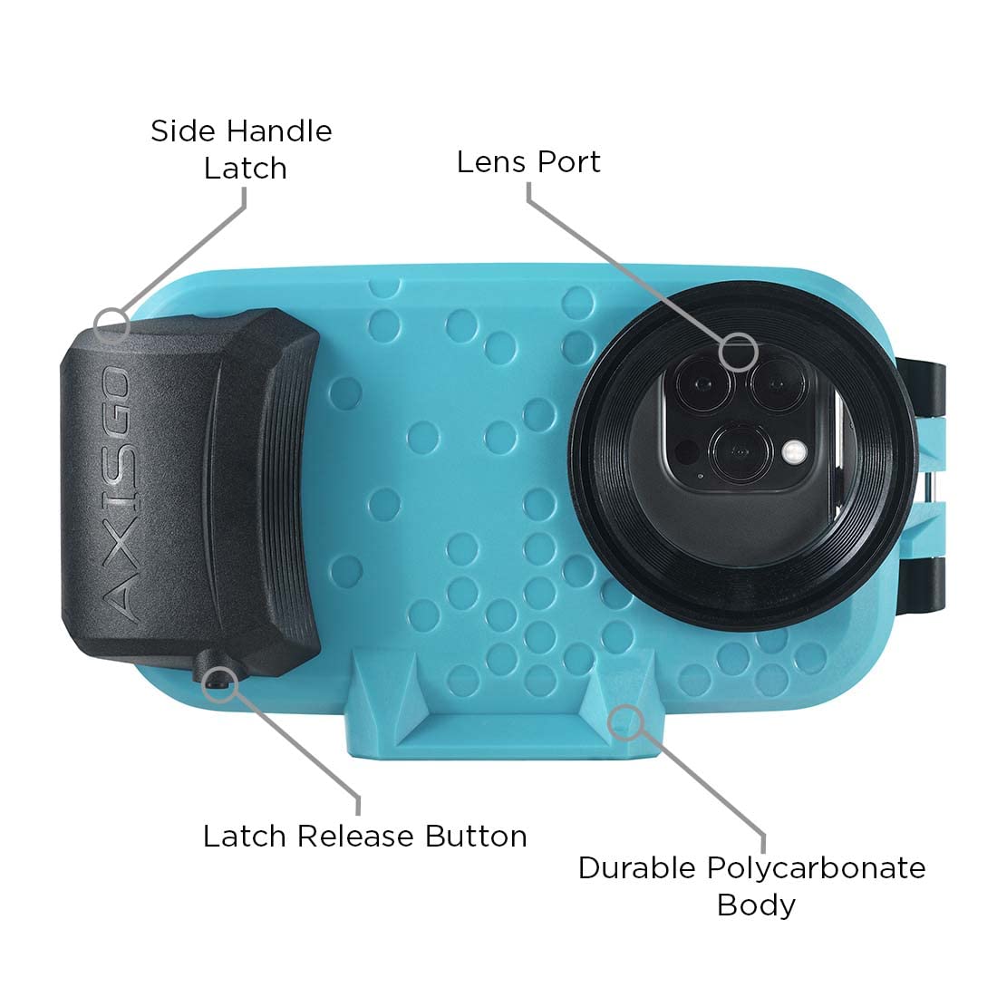AquaTech AxisGO iPhone 14/13 Waterproof Phone Housing for Underwater Action Photography Snorkeling Surfing Travel Case - Tropical Teal
