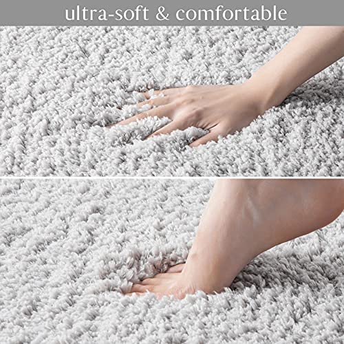 Ashler Runners Bathroom Rugs Long Non Slip Bathroom Rug Sets 2 Piece, Light Grey Water Absorbing Bath Mat Ultra Soft Shower Rugs, Plush Machine Washable Bathroom Carpet, 24 x 36 & 24 x 72 inches
