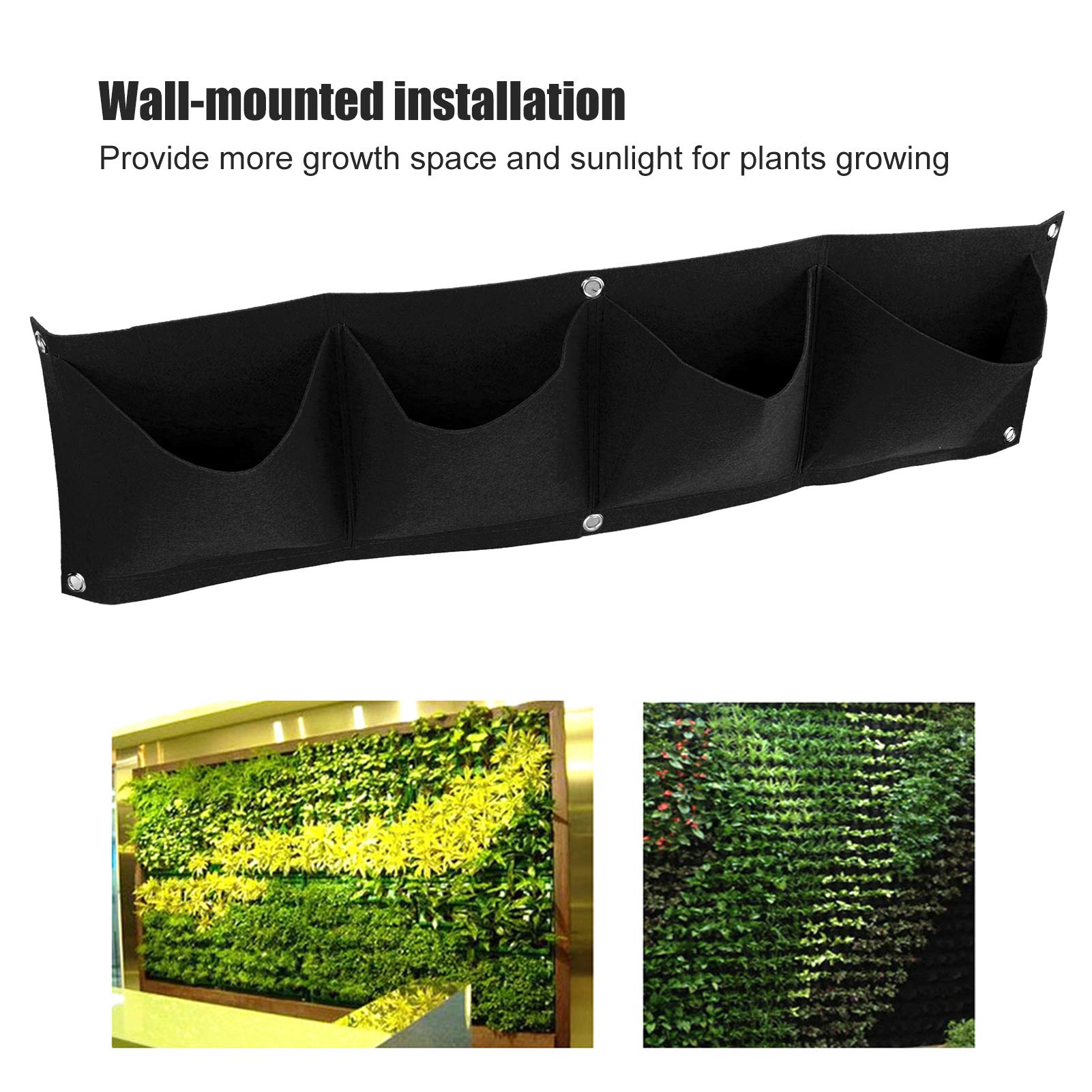 Atyhao Vertical Hanging Outdoor Wall Planter 4Pcs 4 Pocket Plant Grow Bag Wall Mounted Reusable Degradable Felt Garden Planter Herbs, Succulents Artificial Pl or Flowers. (Black)