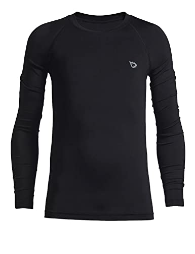 BALEAF Boys Compression Shirt Long Sleeve Youth Undershirts Kids Football Baseball Baselayer Cold Gear Quick Dry Black Size L