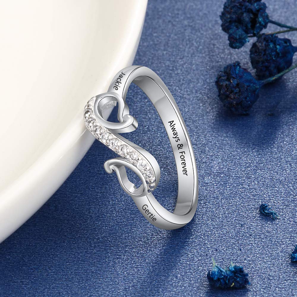 Ashleymade Free Engraving Infinity Knot BFF Friendship Rings for Women Personalized Sisters Best Friends Rings Custom Promise Name Rings Engagement Wedding Bands (8)