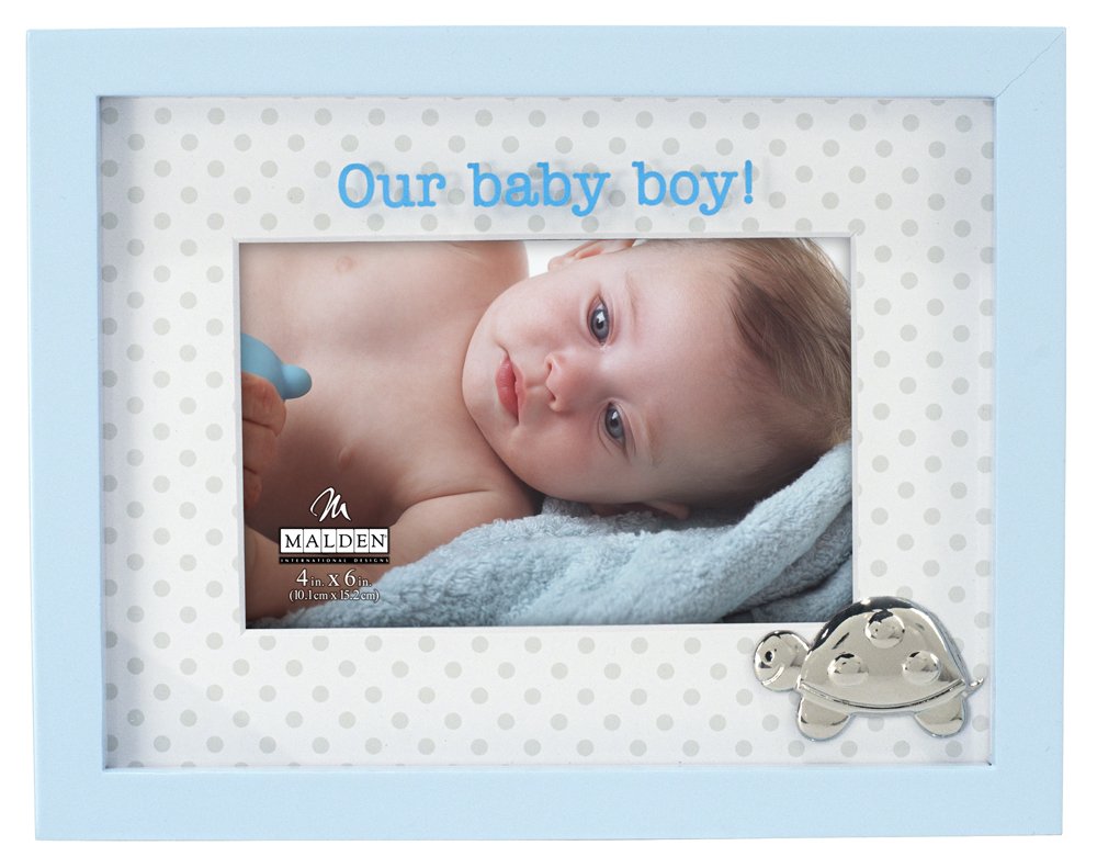 Malden International Designs Baby Memories Our Baby Boy Shadowbox Silkscreened Glass Matted Picture Frame, 4x6, Blue