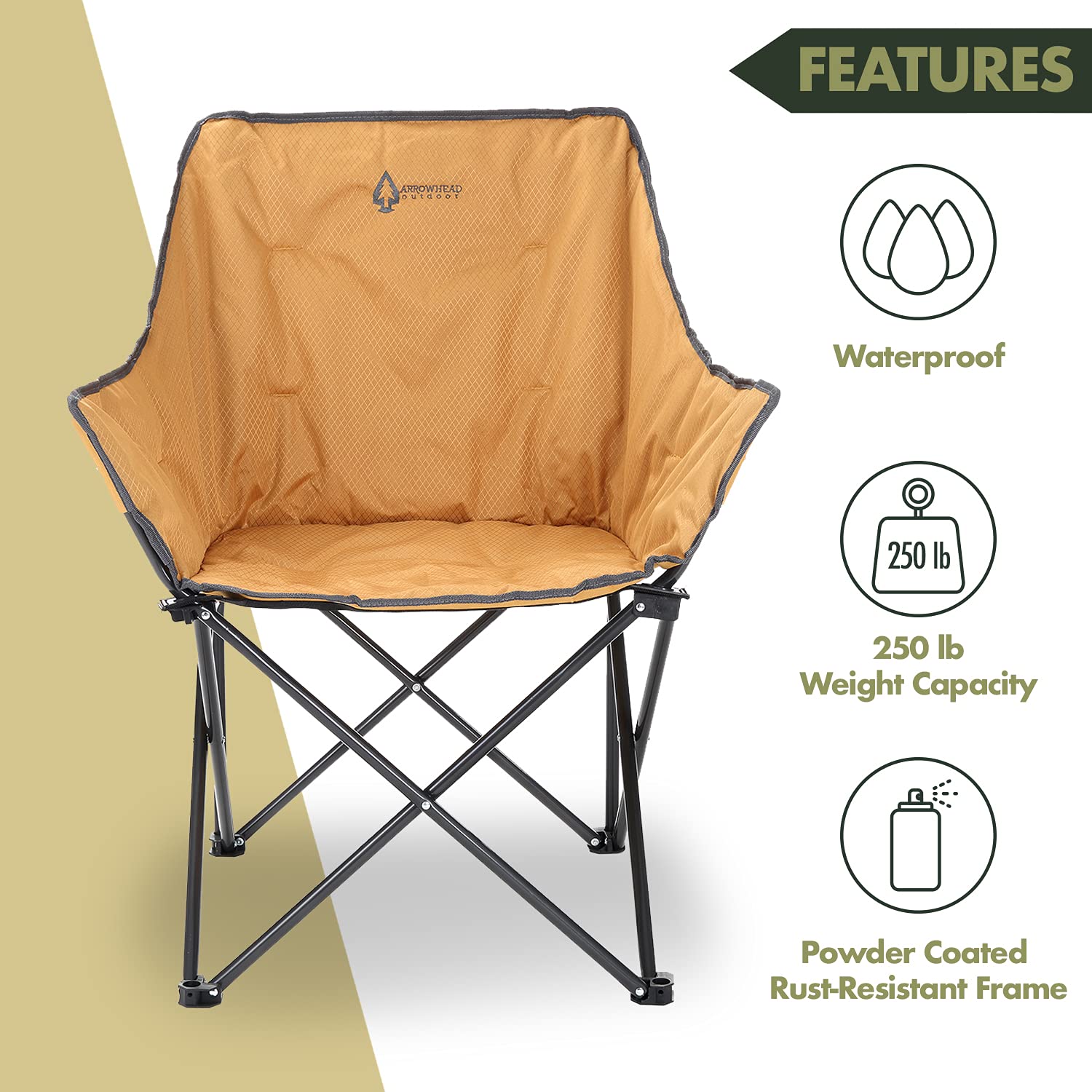 ARROWHEAD OUTDOOR Portable Folding Camping Quad Bucket Chair, Compact, Heavy-Duty, Steel Frame, Supports up to 250lbs | Includes Carrying Bag | USA-Based Support (Green)