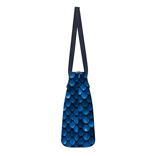 Blue Fish Scales Style Women's Tote Bag PU Leather Shoulder Bag Handbags Purse For Work Shopping Travel
