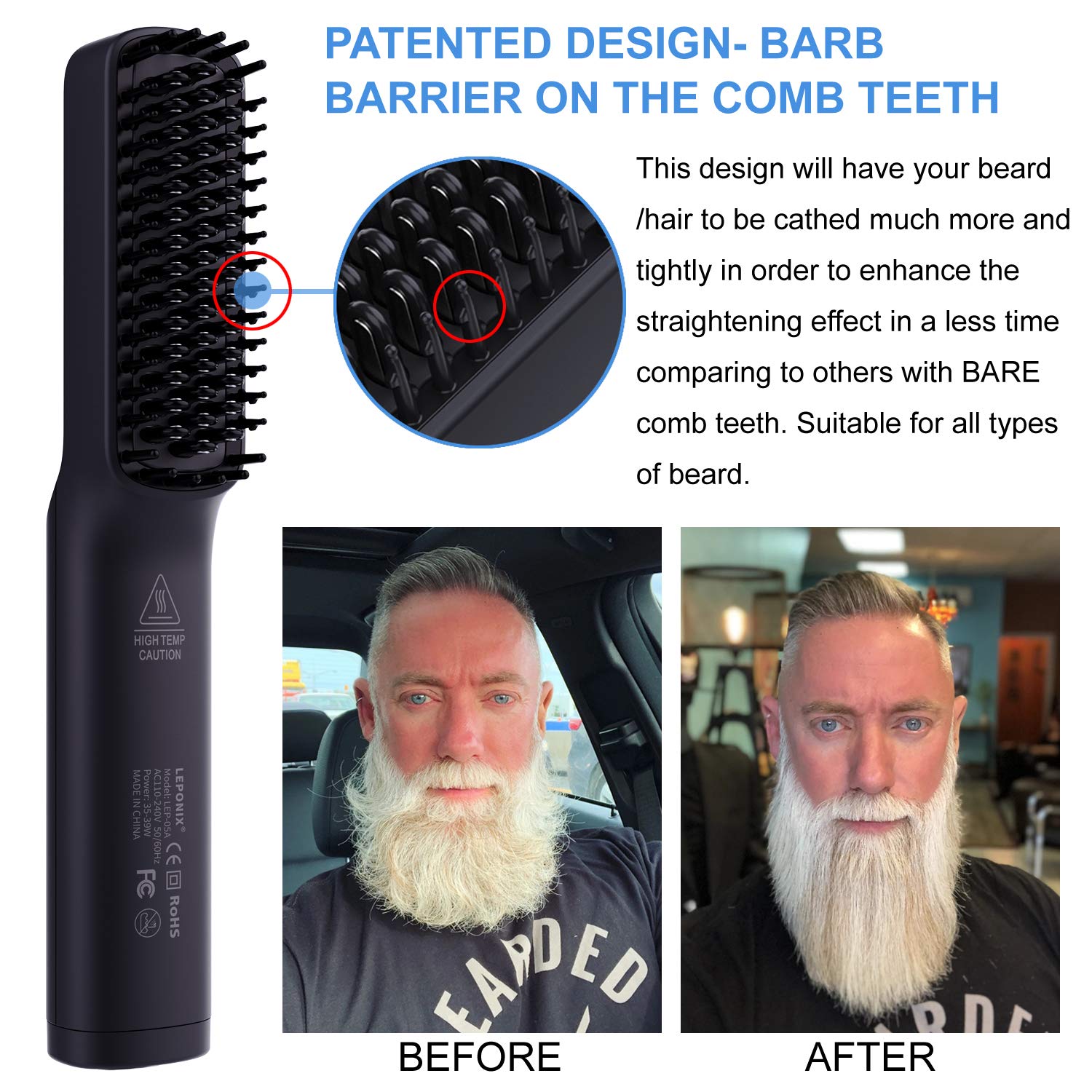 Beard Straightener Heated Beard Brush,Ionic Hair Beard Straightener Brush w/Free Beard Growth Oil/Beard Balm/E-Book Men Hair Straightener Beard Comb Beard Grooming kit for men Dad Him