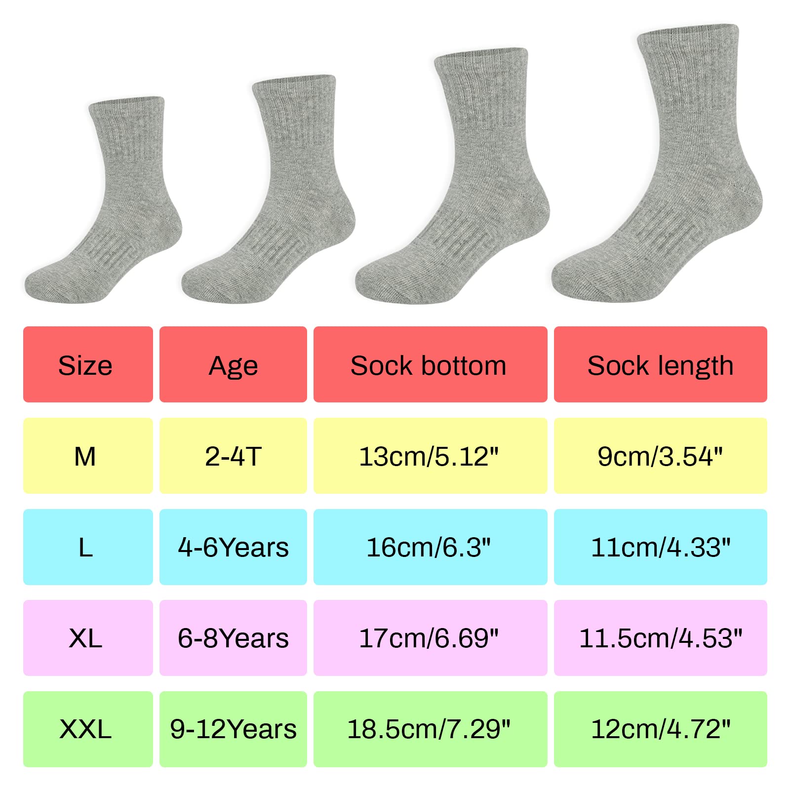 Auranso Boys' Crew Socks 9 Pairs Kids Girls Athletic Ankle Socks White 9-12 Years