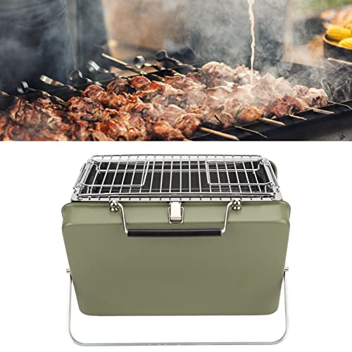 Astibym Folding Barbecue Grill, Non Stick Wavy Grid Mini Portable Charcoal BBQ Grill for Backyard Picnic(Green)