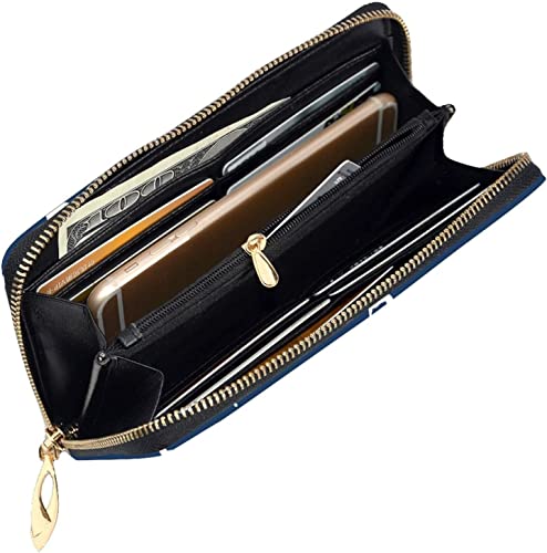 Blue Greyhound Dog Leather Wallet Long Clutch Purse Fashion Wristlet Handbag