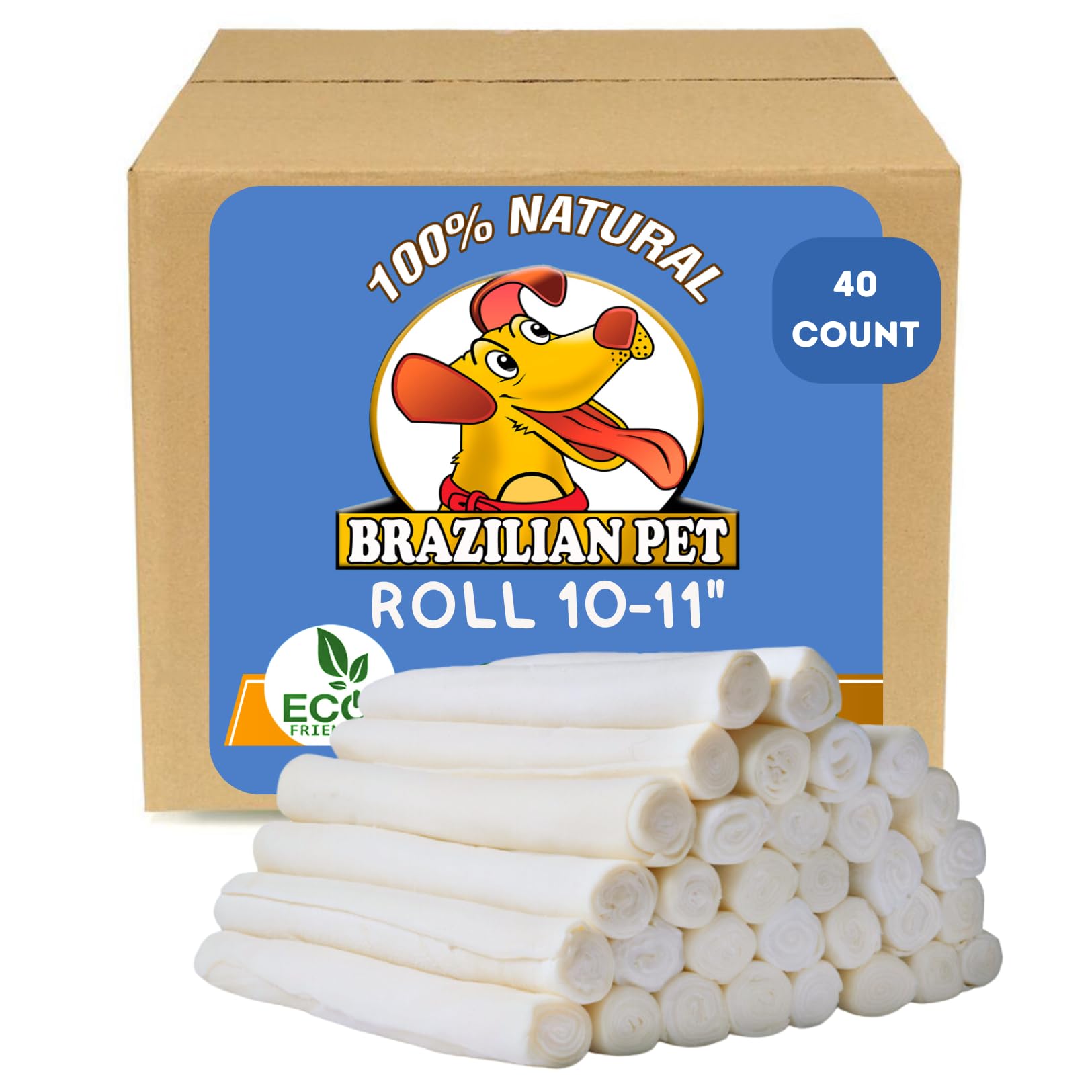 Brazilian Pet All Natural Treats Rawhide Retriever Beefhide Rolls Dog Chews Bones 10-11" - Single Ingredient - Long Lasting Chew (10-11" 10 Count)