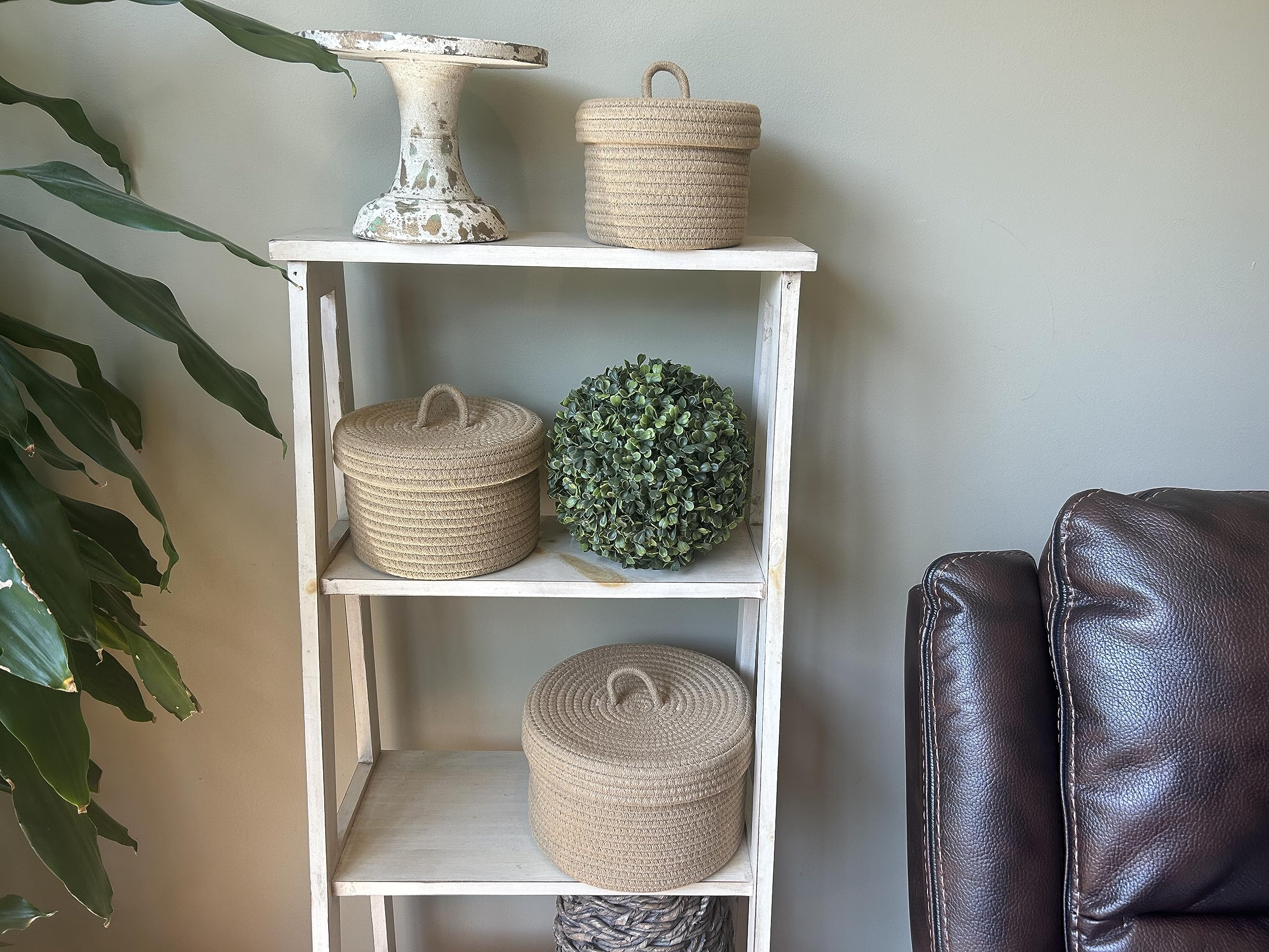 Auguste Round Basket with Lid - Set of 3 Storage Baskets with Lid - Decorative Storage Basket With Lid, Woven Basket with Lid, Cute Cotton Rope Basket, Multi-Purpose Cotton Rope Storage Basket