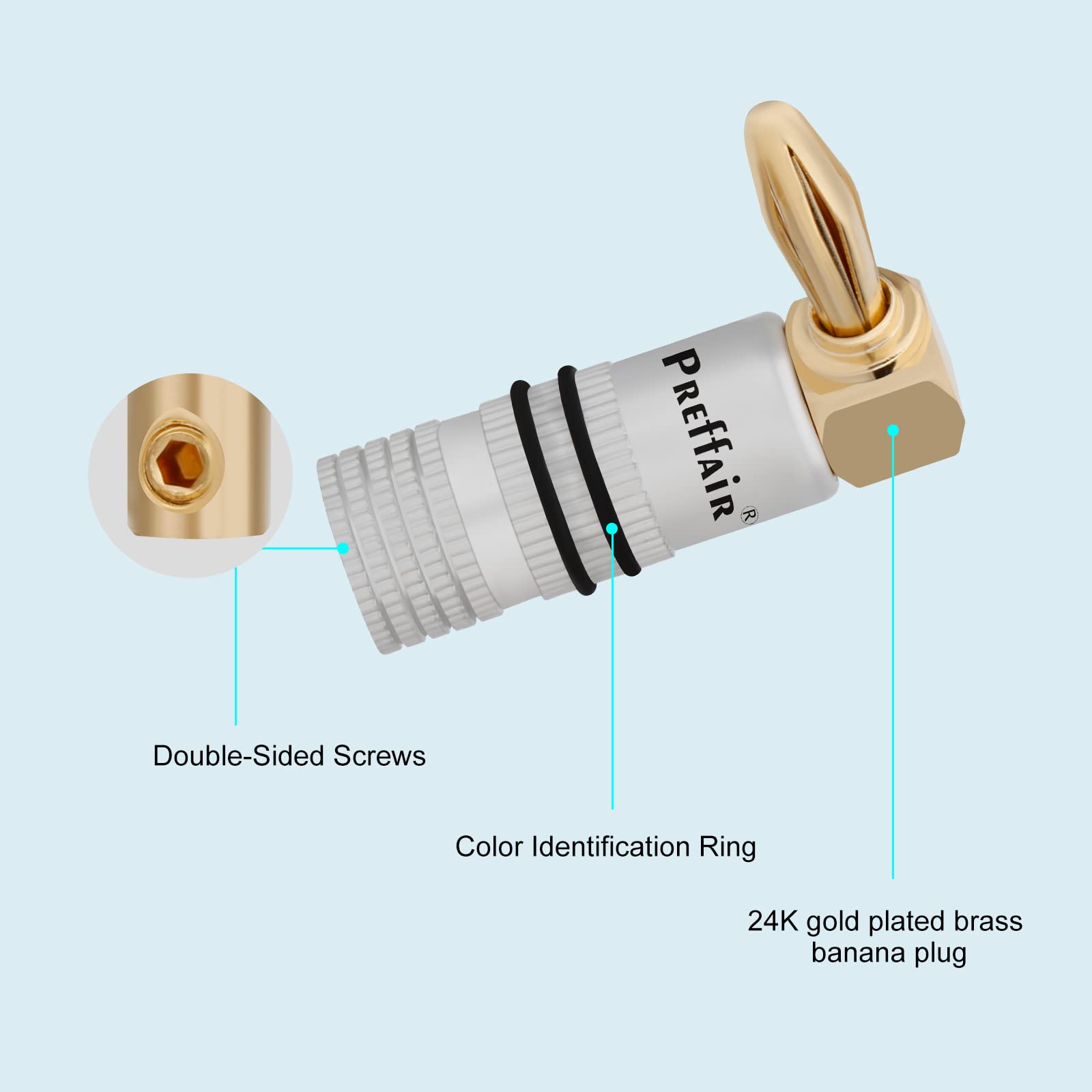 Preffair 12 PCS/6 Pairs 4mm Right Angle/90 Degree Speaker Banana Plugs Dual Screw Locking Speaker Connectors Gold Plated Audio Jack Connectors for Speaker Wire Cable Terminals