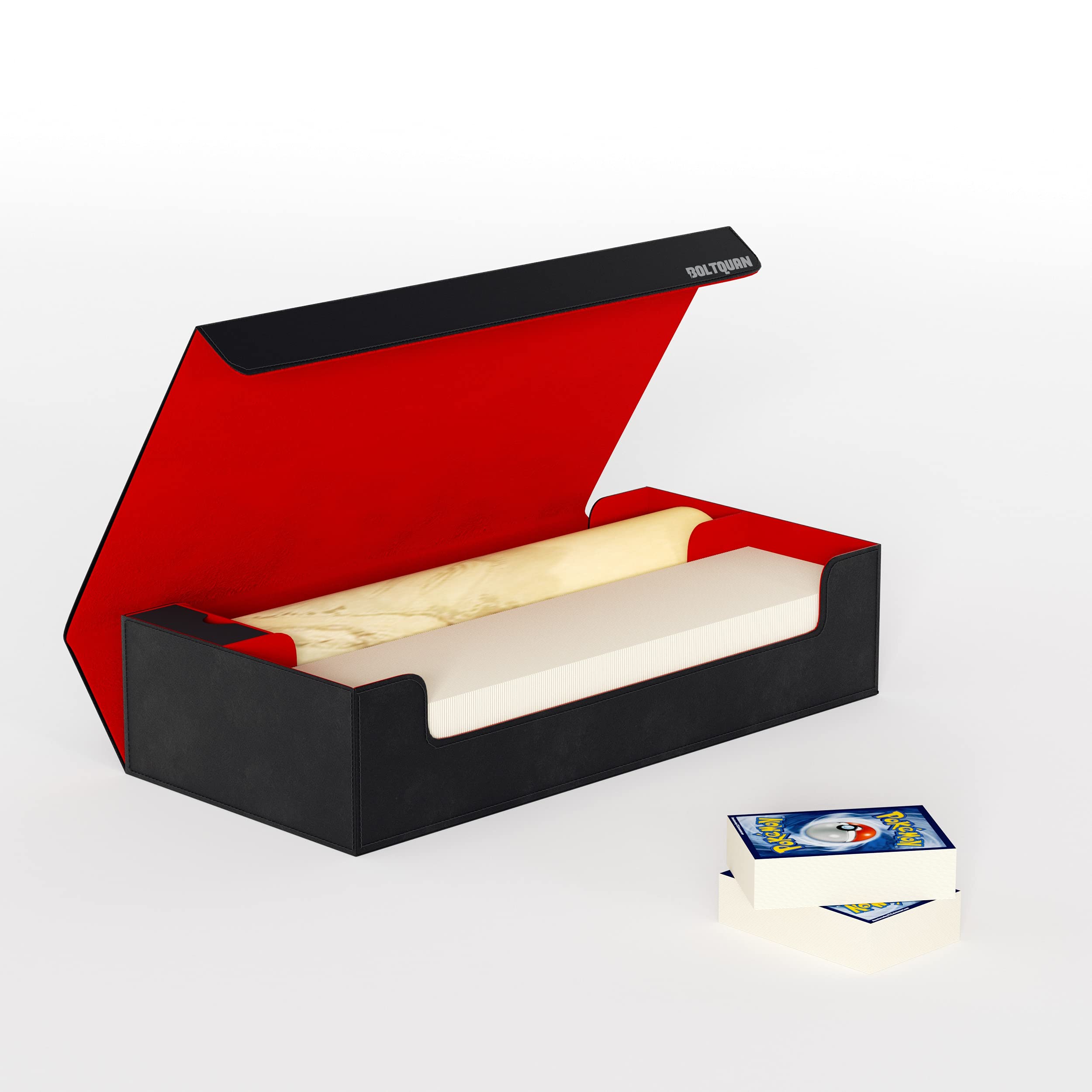 Premium Card Game Deck Storage Box and Playmat Case - Holds 550+ Double Sleeved Cards - YugiOh/MTG Card Holder Storage Case - Game Card Box with Mat Case and Removable Compartment (Black-Red)