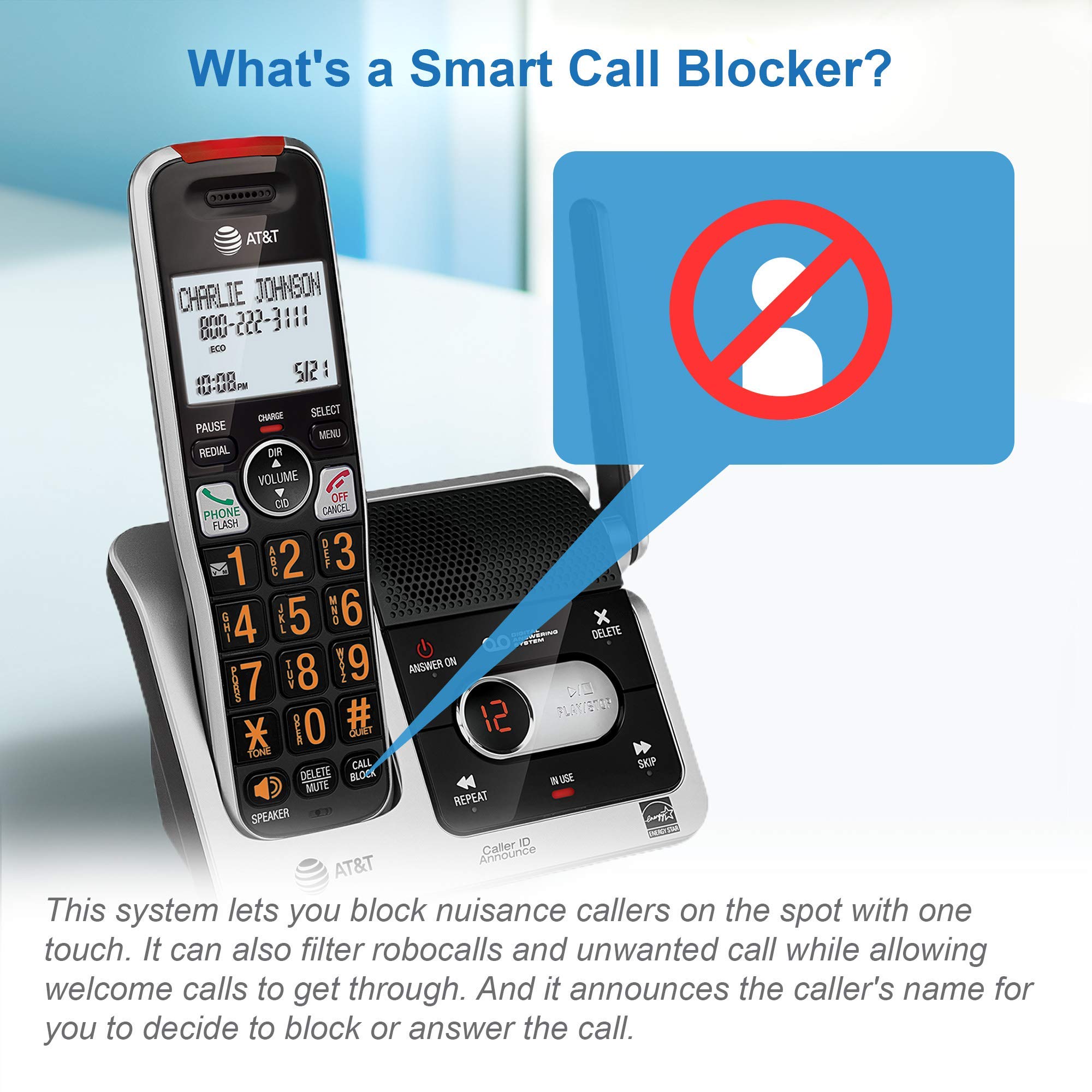 AT&T BL102-2 DECT 6.0 2-Handset Cordless Phone for Home with Answering Machine, Call Blocking, Caller ID Announcer, Audio Assist, Intercom, and Unsurpassed Range (Renewed)