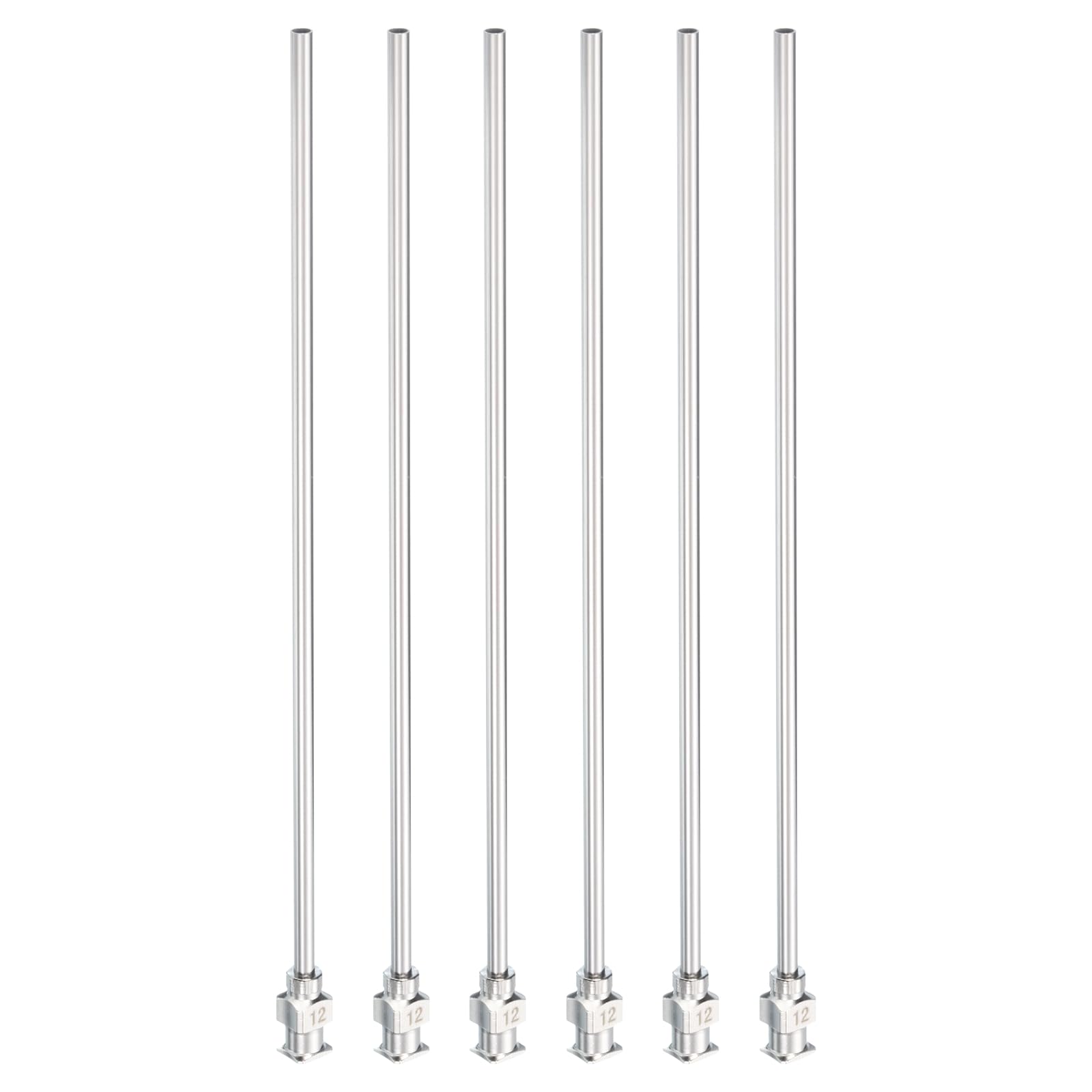 PATIKIL 12Ga x 5 Inch Stainless Steel Dispensing Needle Tips, 6Pcs Metal Glue Needle Tube Blunt Tips Luer Lock for Thick Glue Ink Lab, Silver
