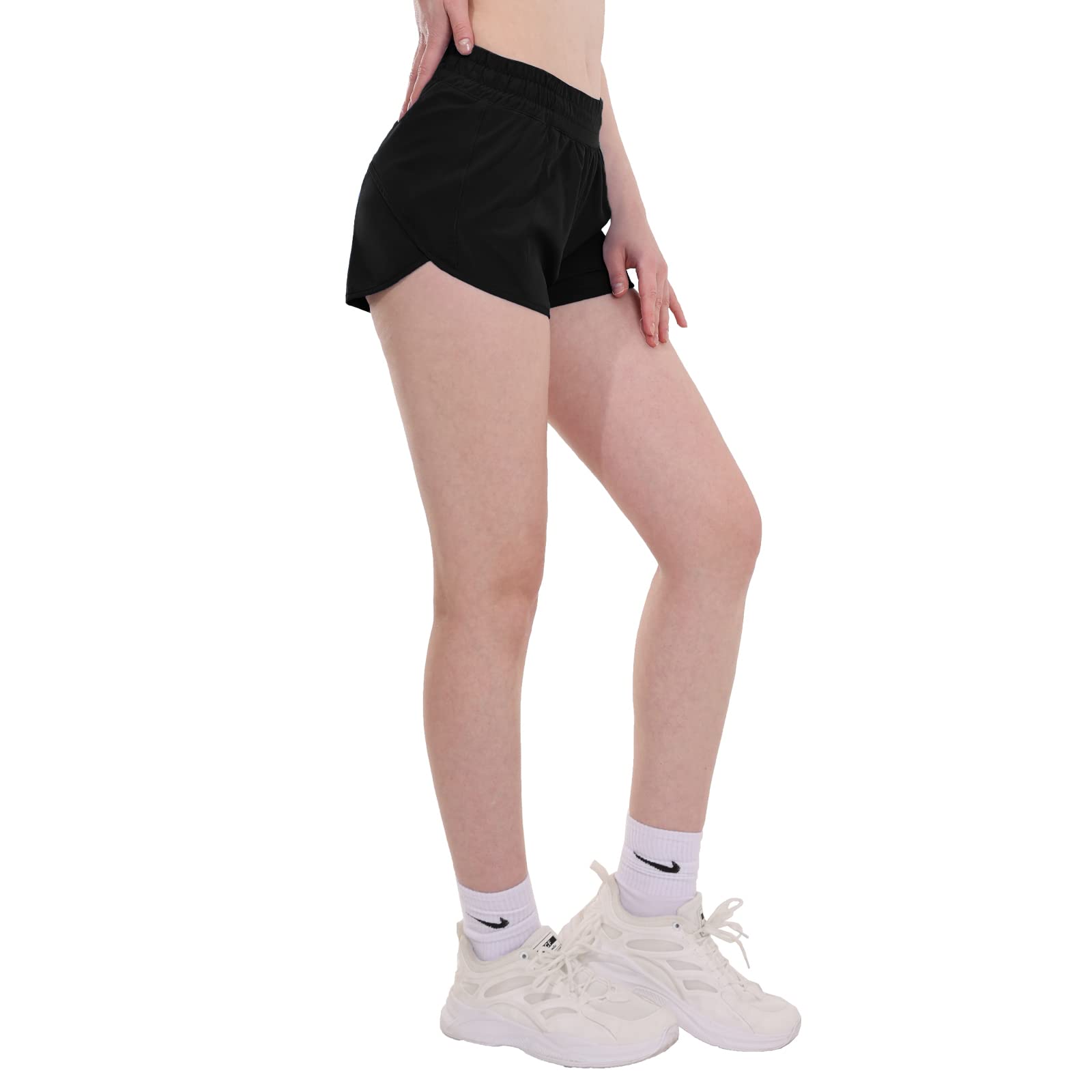 Aurefin Running Shorts for Women,Lightweight Athletic Shorts with Mesh Liner and Zip Pocket Quick Dry Workout Sports Shorts Black/Small
