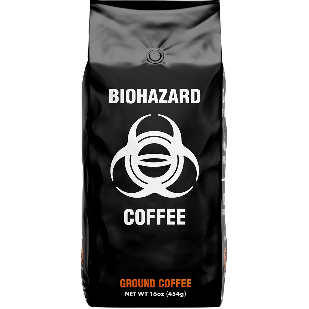 Biohazard Ground Coffee, The World's Strongest Coffee 928 mg Caffeine (16 oz)
