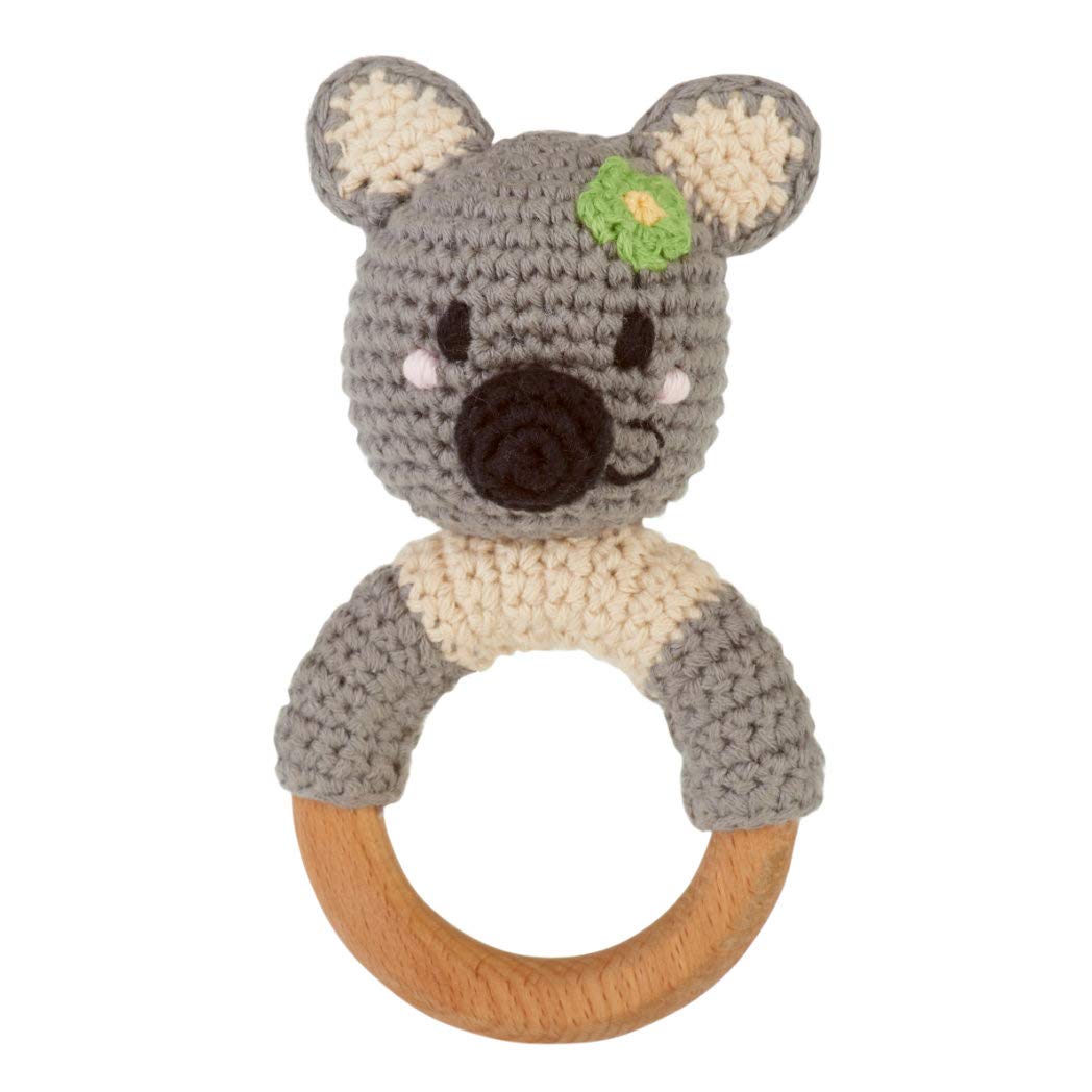 Pebble 200-502 Koala Wooden Teething Ring Rattle, 5-inch Length