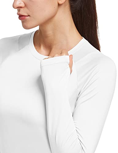 BALEAF Women's Long Sleeve Workout Tops Quick Dry Running Shirts for Hiking White XXL