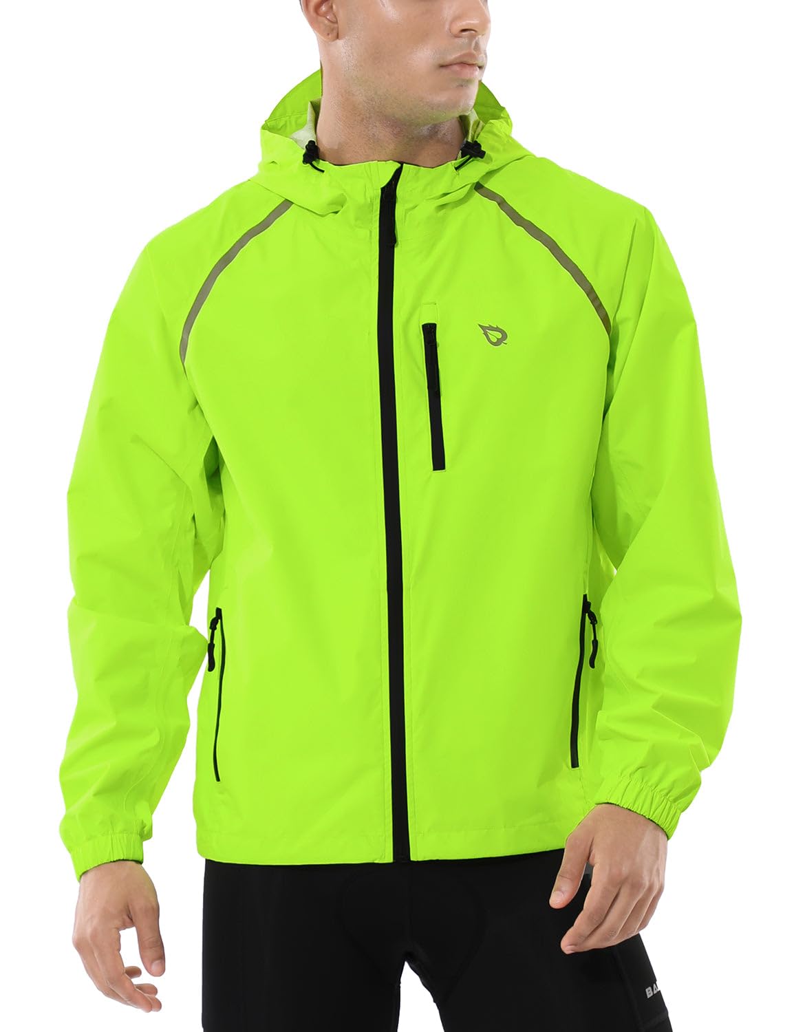 BALEAF Mens Cycling Rain Jacket Windbreaker Waterproof Running Gear Golf Mountain Biking Hood Lightweight Reflective Yellow XL