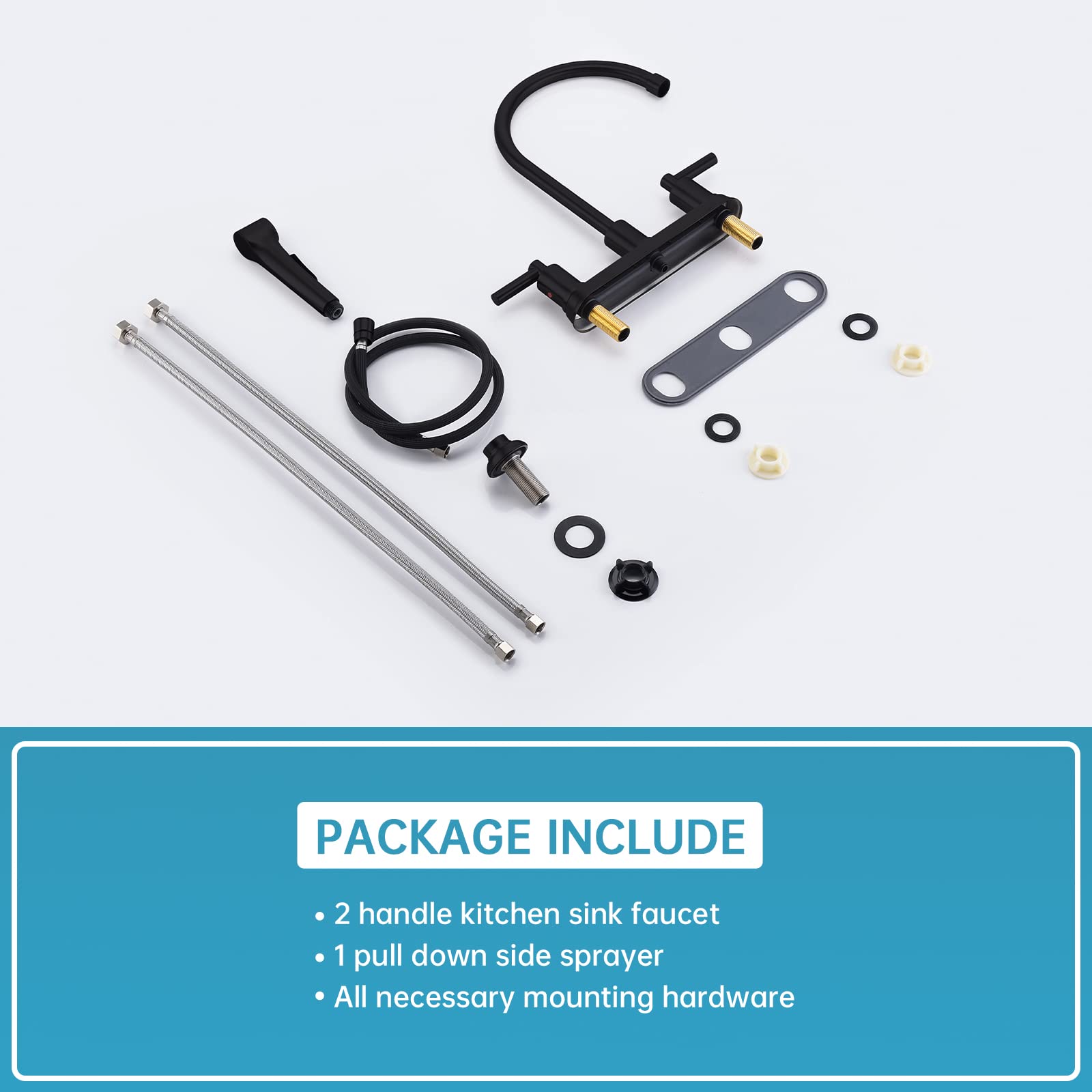 ARRISEA 8 inch Two Lever Kitchen Faucet with Pull Out Side Sprayer,Black Stainless Steel Two Handle Kitchen Sink Faucet,4 Hole Kitchen Faucets with Side Sprayer,Faucet for Kitchen Sink