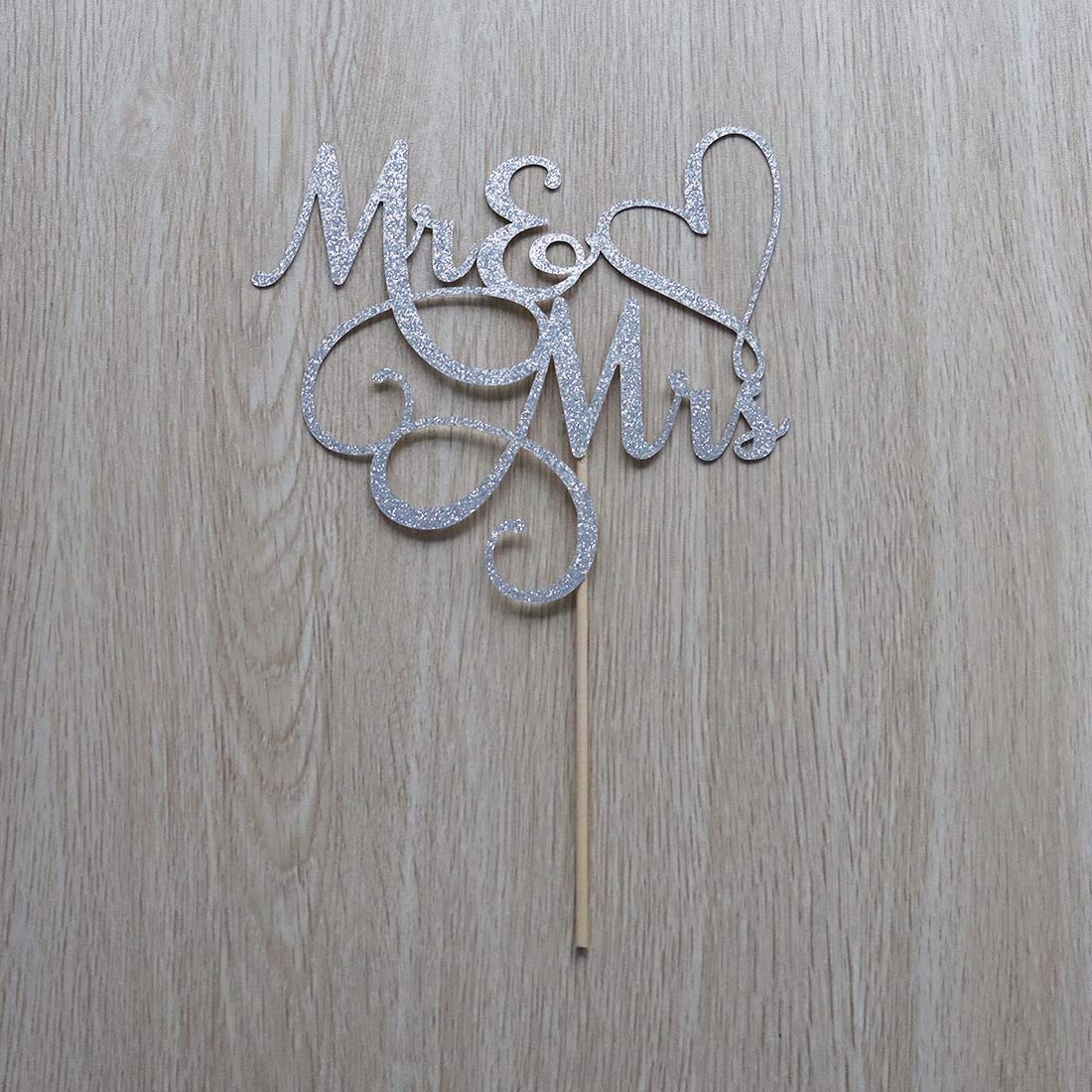 AMINJIE Silver Glitter Mr & Mrs Cake Topper - Wedding, Engagement, Wedding Anniversary Cake Toppers Decorations