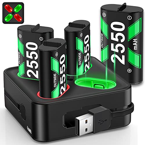 Battery Charger for Rechargeable Xbox One Controller Battery Pack with 4 x 2550mAh Xbox One Series X Battery, Xbox Charging Accessories Kit for Xbox One Series S/X, Xbox One/X/S/Elite Controllers