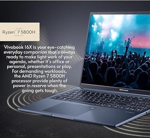 ASUS Vivobook Laptop 2023 Newest, 16" FHD Display, AMD Ryzen 7 5800HS Processor(8 cores Beat i7-1195G7), 12GB RAM, 512GB SSD, AMD Radeon Graphics, Backlit Keyboard, Wi-Fi 6, Bluetooth, Windows 11 Home