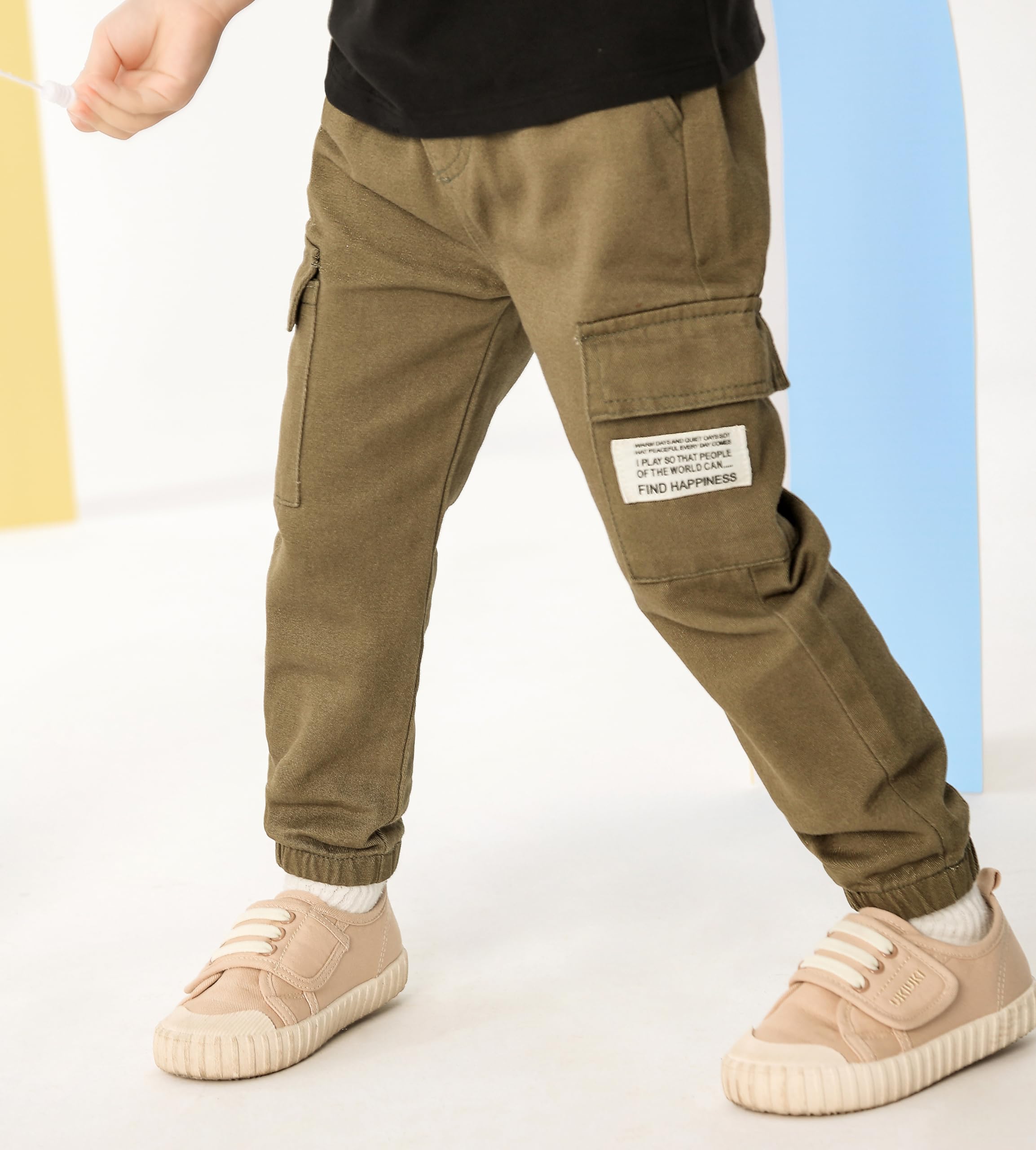 Feidoog Toddler Baby Boys 2 Pack Sweatpants Solid Cotton Elastic Waist Trousers Active Jogger Pants,Green+Coffee,3-4T