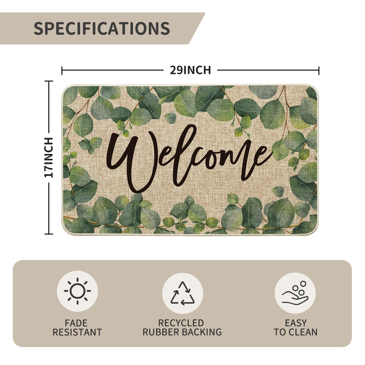 Artoid Mode Eucalyptus Summer Welcome Doormat, Seasonal Spring Summer Low-Profile Yard Floor Switch Mat for Indoor Outdoor 17 x 29 Inch