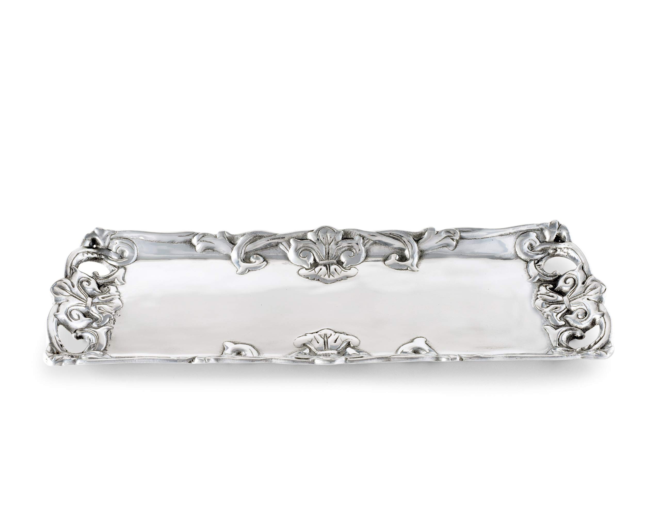 Arthur Court Designs Aluminum Fleur-De-Lis Oblong Tray Food Serving 17 inch x 6 inch