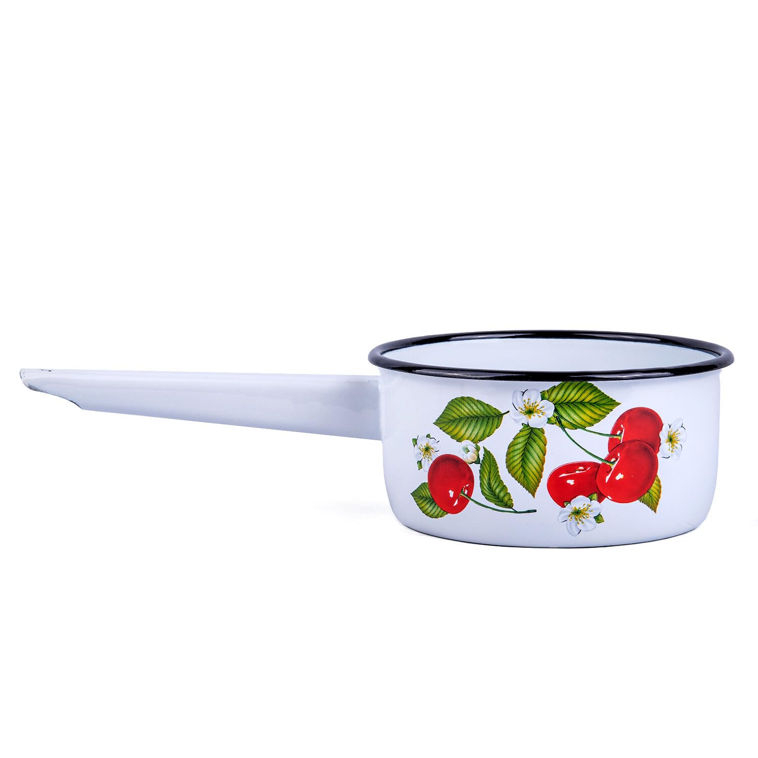 Garden White Enamel Saucepan (Cherry)