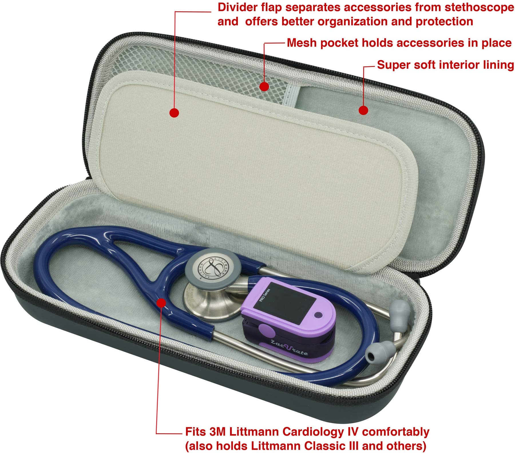 ButterFox Premium Stethoscope Case with Divider and ID Slot for 3M Littmann Classic III, Cardiology IV Diagnostic and More Stethoscopes with Pocket for Nurse Accessories (Lime Green)