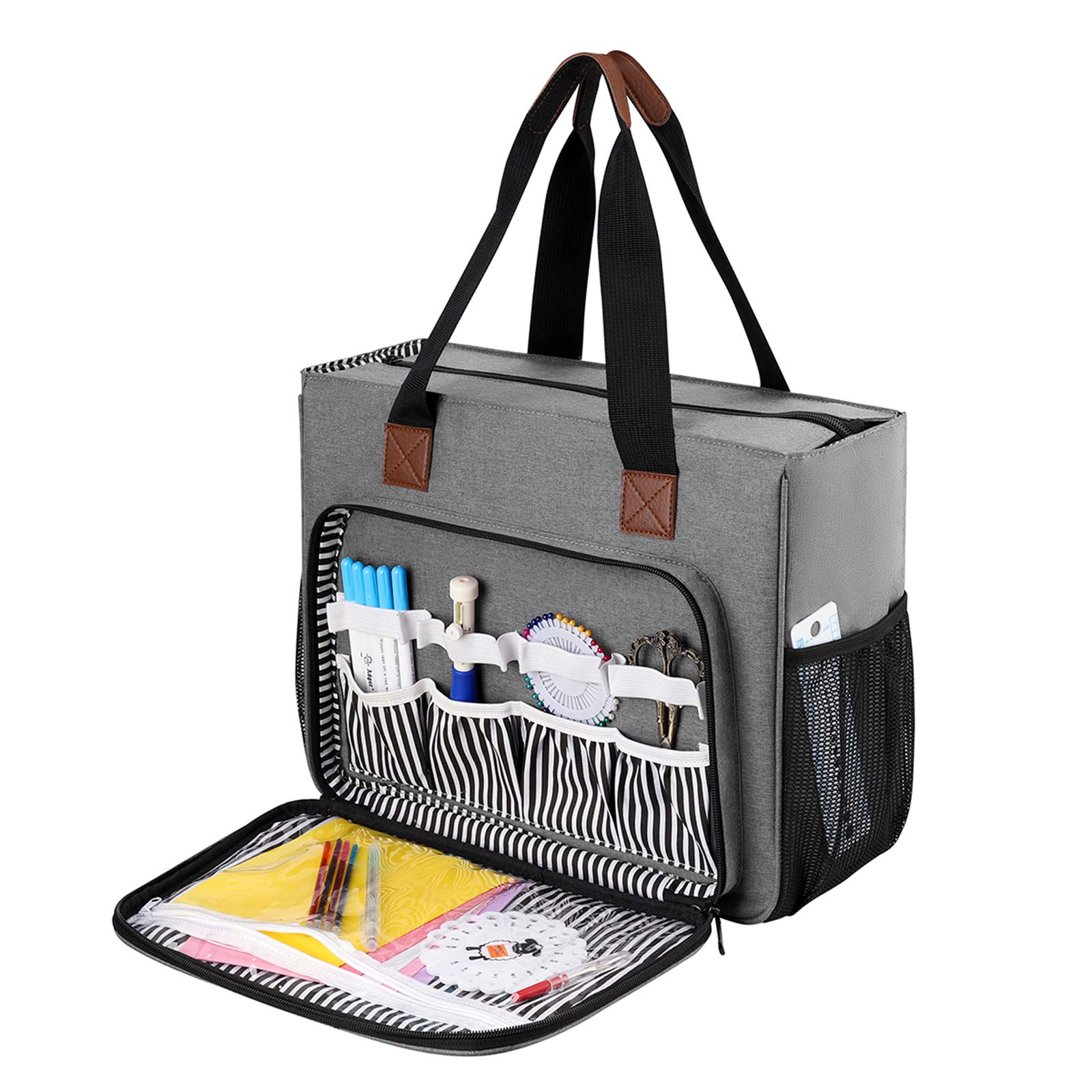 Coopay Embroidery Project Carrying Bag, Multi-pocket Embroidery Kits Storage Bag for Carrying Embroidery Floss, Cross Stitch & Hoops, Waterproof Oxford Fabric, Elegant Black (No Accessories Included)