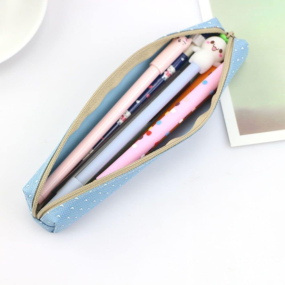 Blue Pencil Case, Cute Stationeries Pouch, Kawaii Pencil Pouch, Candy Color Pencil Box, Super Slim Pen Bag, Wave Point Cosmetic Bag