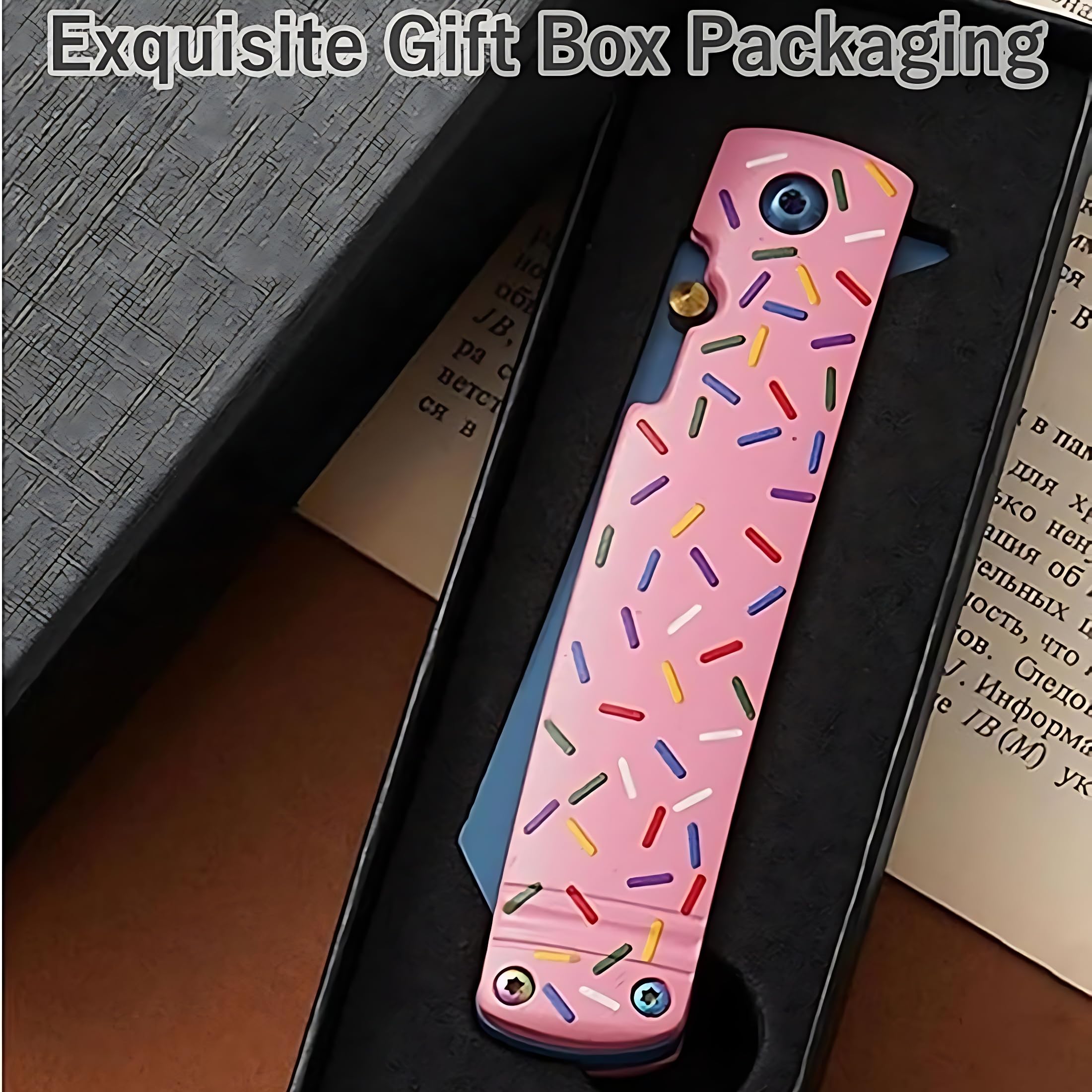 Generic Folding Knife Donut Knife Pink Blue Fruit Knife Stainless Steel Knife Outdoor Camping Knife