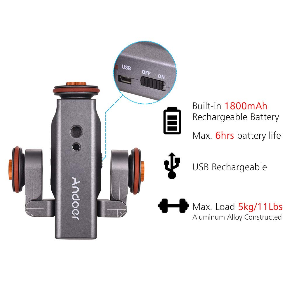 Andoer Track Dolly L4 PRO 3-Wheels Wireless Camera Video Auto Dolly Motorized Electric Track Rail Slider Dolly Car with Wireless Remote Control 3 Speed for DSLR Camera iOS Android Smartphone Gopro